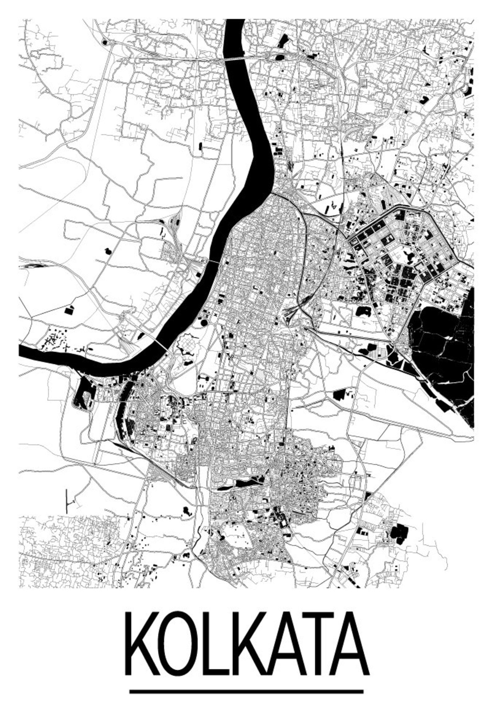 Kolkata Map Poster - India Map Print - Art Deco Series - Etsy Canada