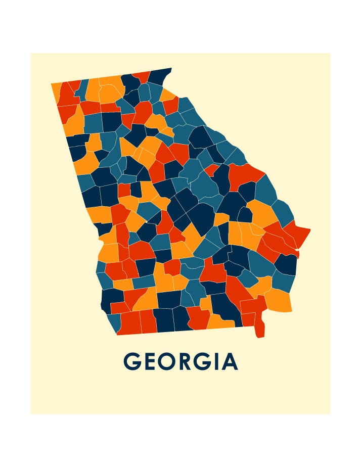 Georgia Map Print - Full Color Map Poster - Etsy