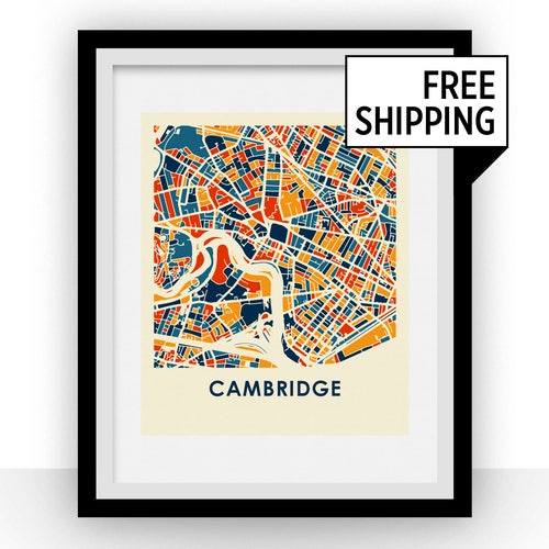 Cambridge MA Map Print Full Color Map Poster - Etsy