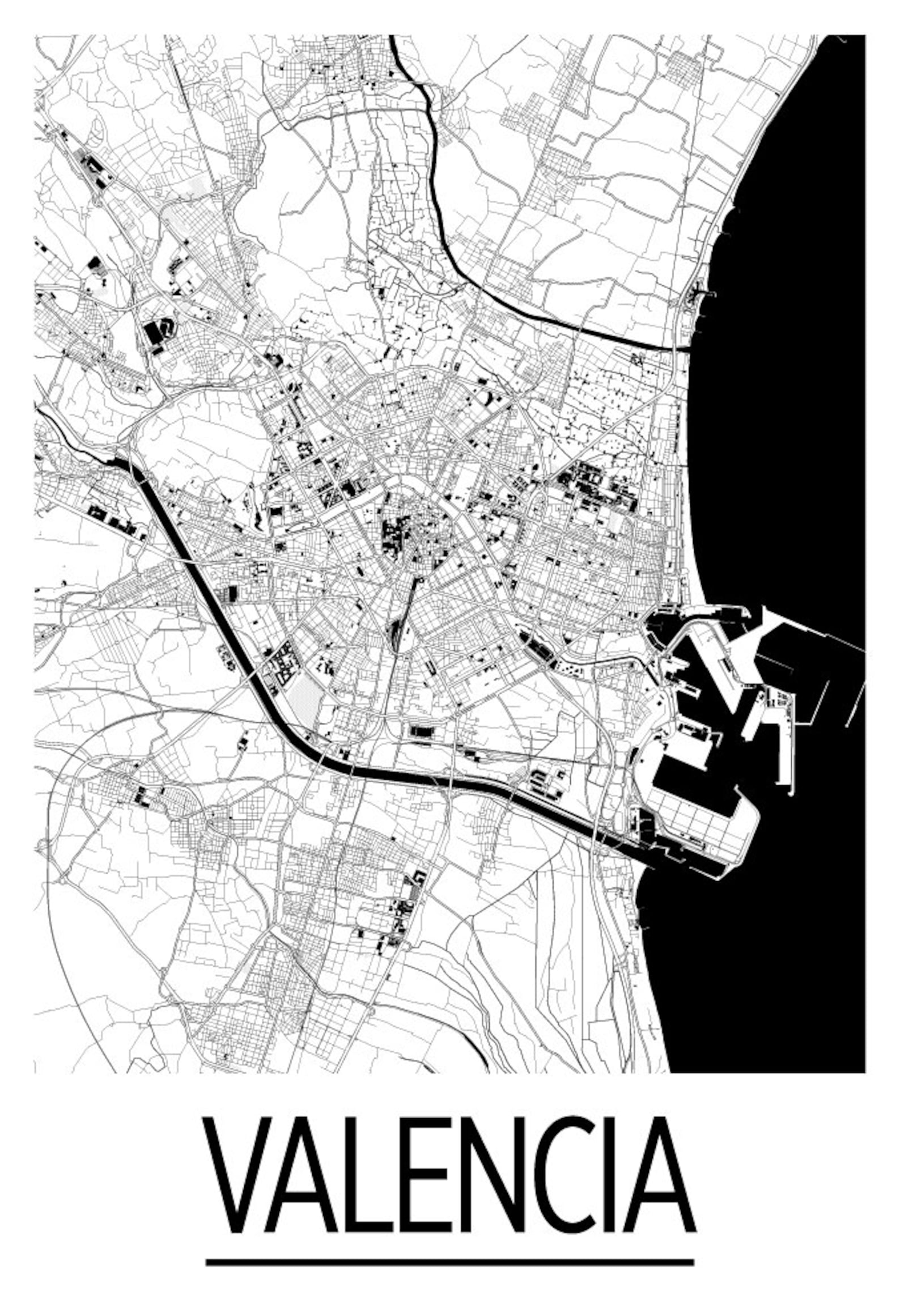 Valencia Map Poster Spain Map Print Art Deco Series | Etsy