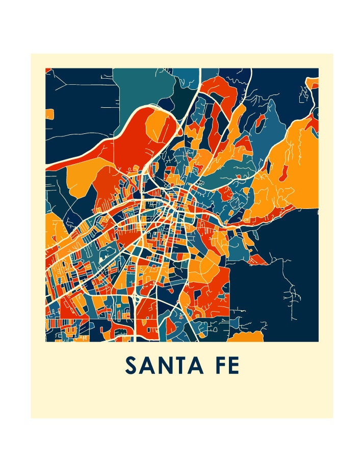 Santa Fe Map Print Full Color Map Poster - Etsy