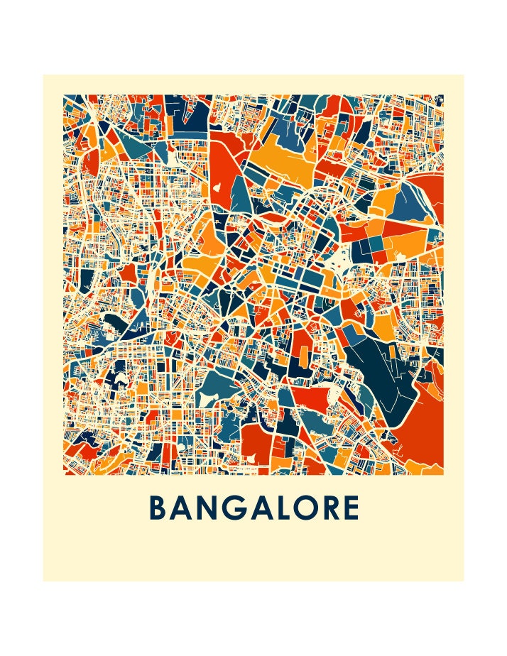Bangalore Map Print - Full Color Map Poster - Etsy
