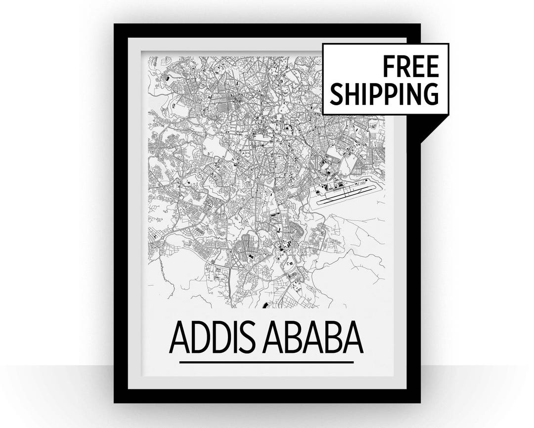 Addis Ababa Map Poster - Ethiopia Map Print - Art Deco Series - Etsy
