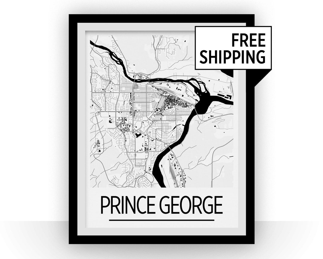 Prince George BC Map Poster - British Columbia Map Print - Art Deco ...