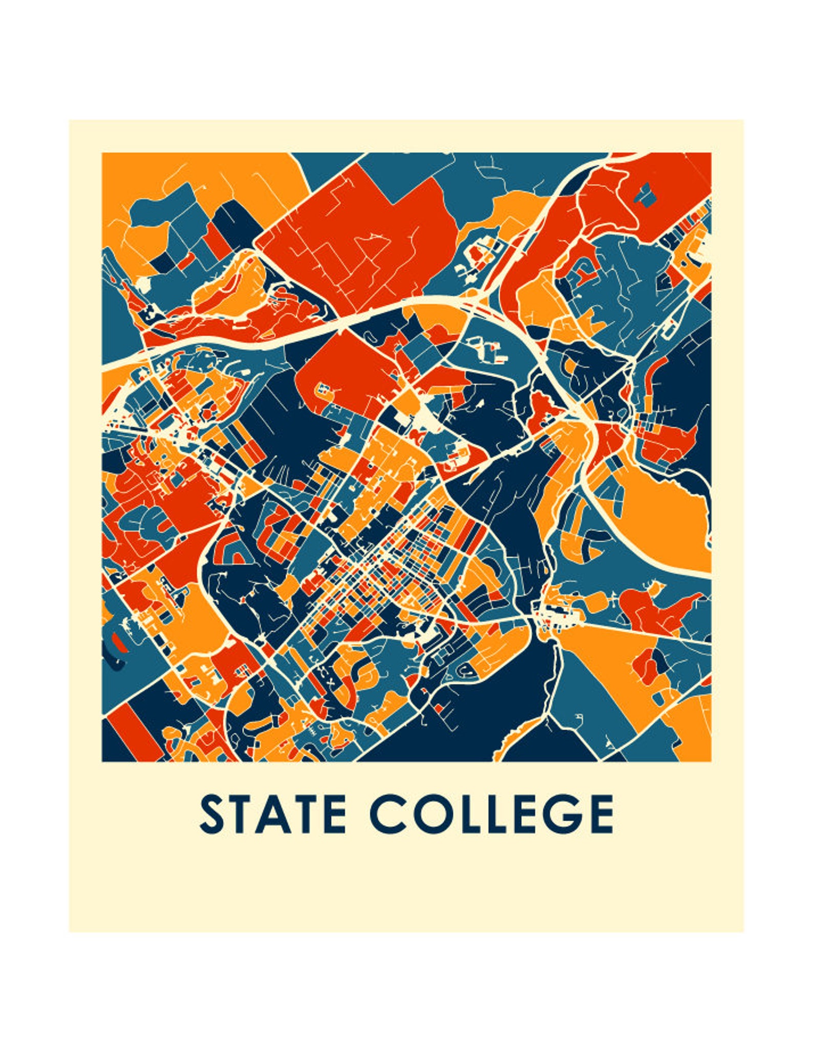 State College Map Print - Full Color Map Poster - Etsy
