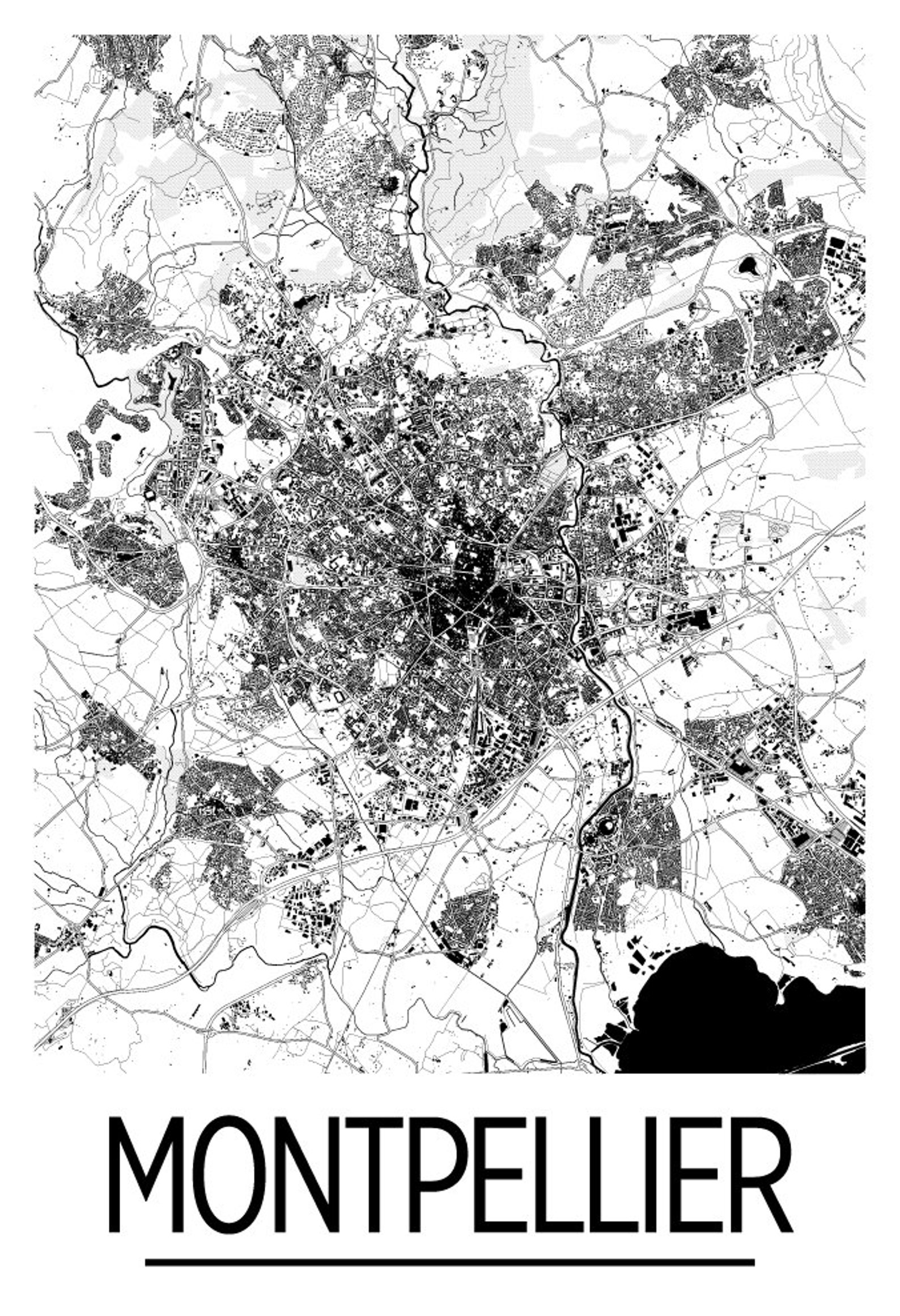 Montpellier Map Poster france Map Print Art Deco Series | Etsy