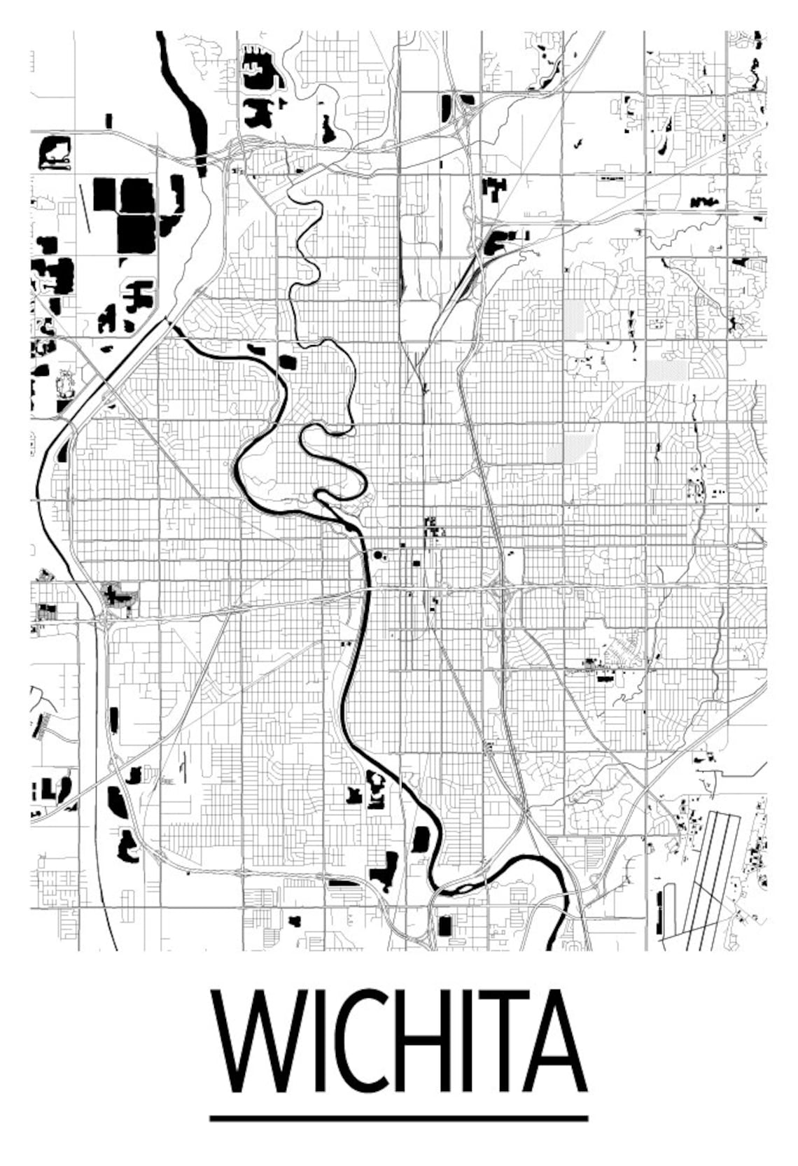 Wichita Map Poster Usa Map Print Art Deco Series | Etsy