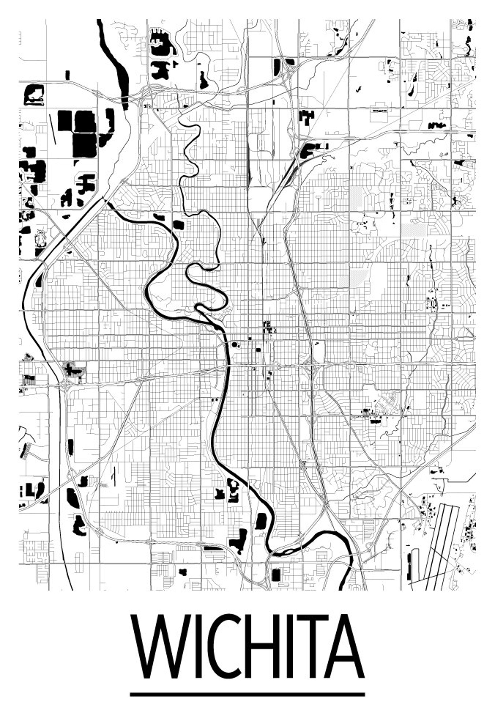 Wichita Map Poster Usa Map Print Art Deco Series | Etsy