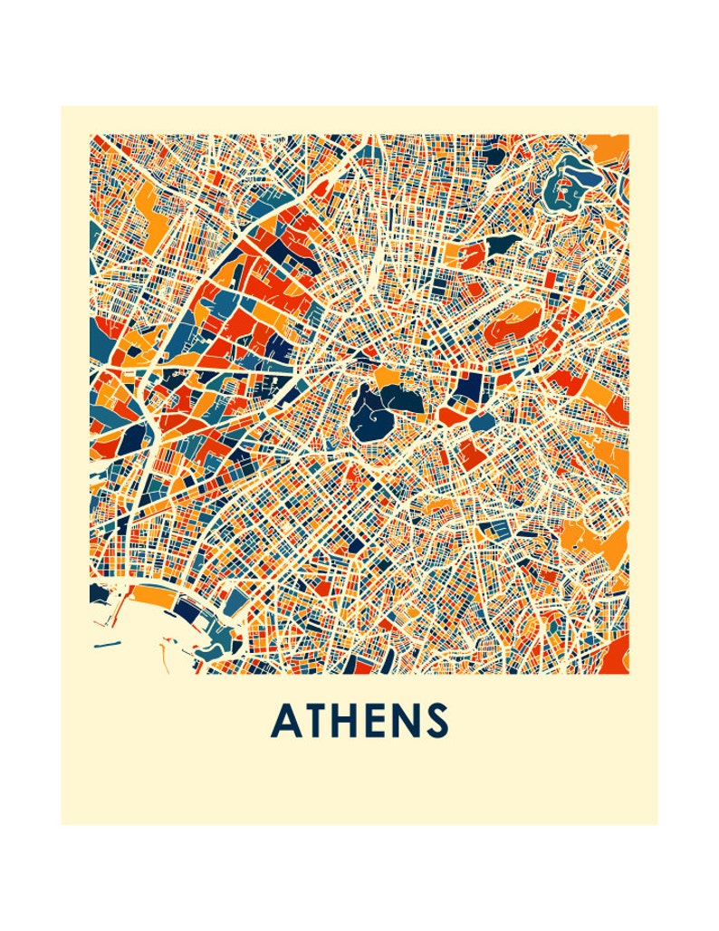 Athens Map Print Full Color Map Poster - Etsy
