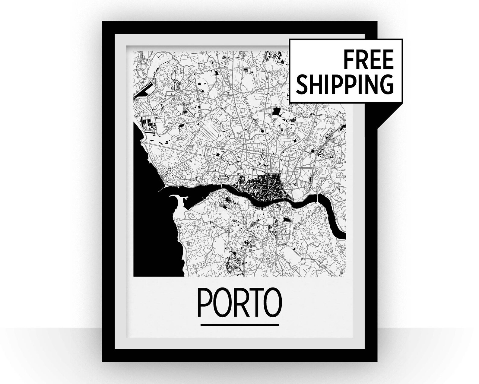 Porto Map Poster Portugal Map Print Art Deco Series | Etsy