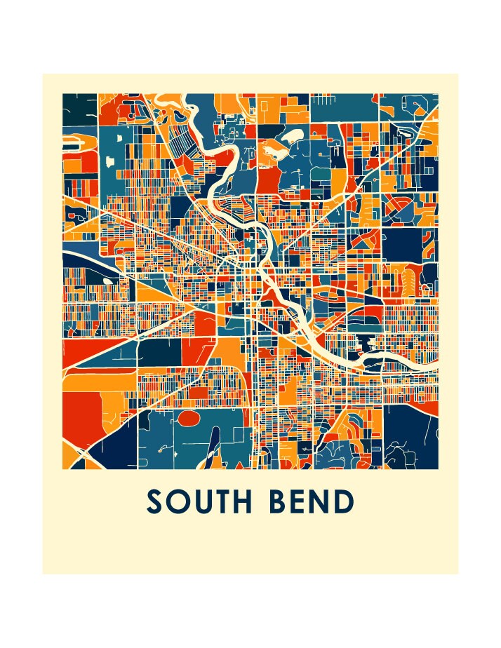 South Bend Map Print Full Color Map Poster | Etsy