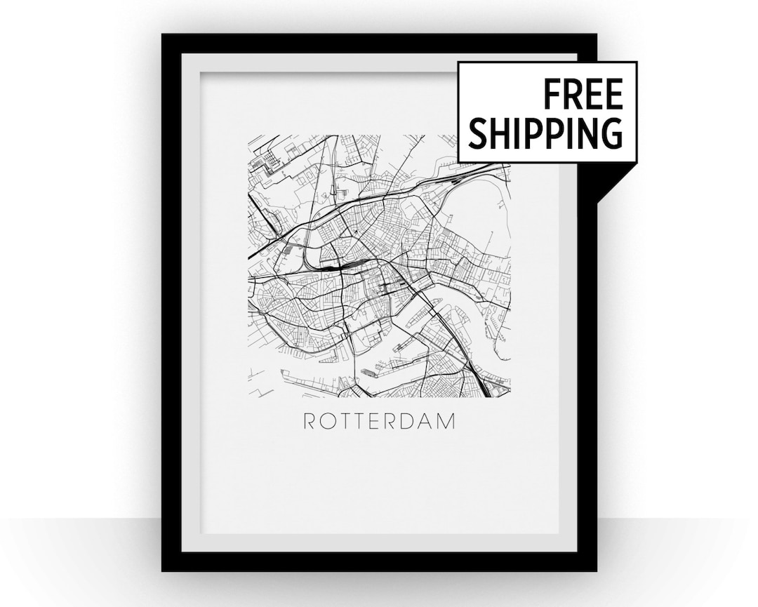 Rotterdam Map Black and White Print - Netherlands Black and White Map ...