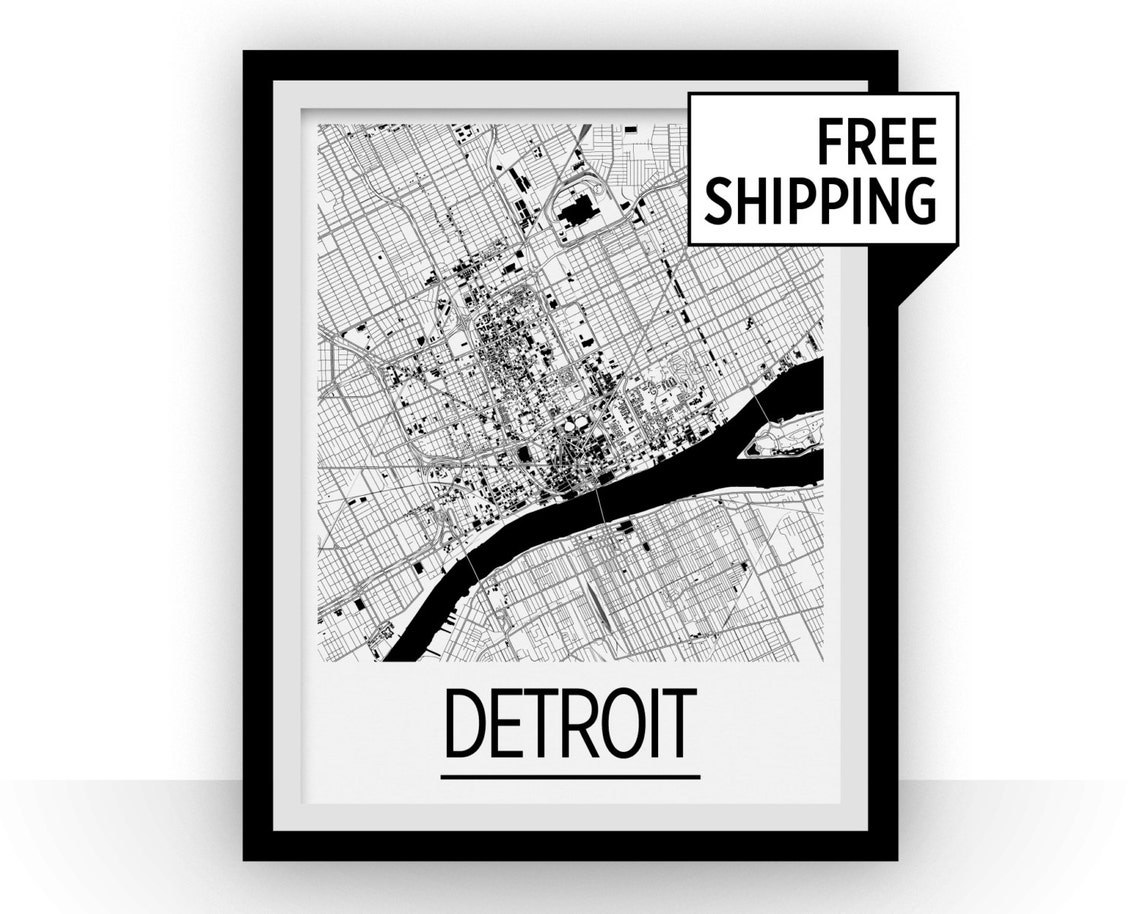 Detroit Map Poster usa Map Print Art Deco Series | Etsy