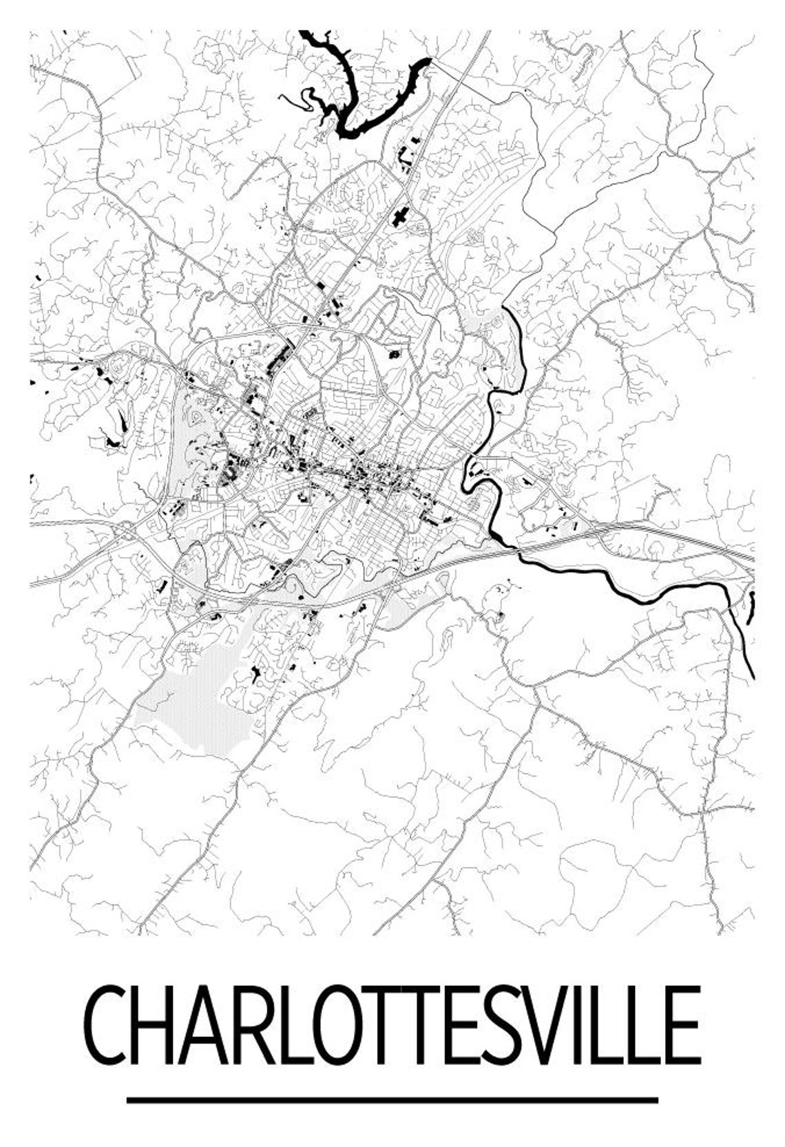 Charlottesville Map Poster Virginia Map Print Art Deco - Etsy