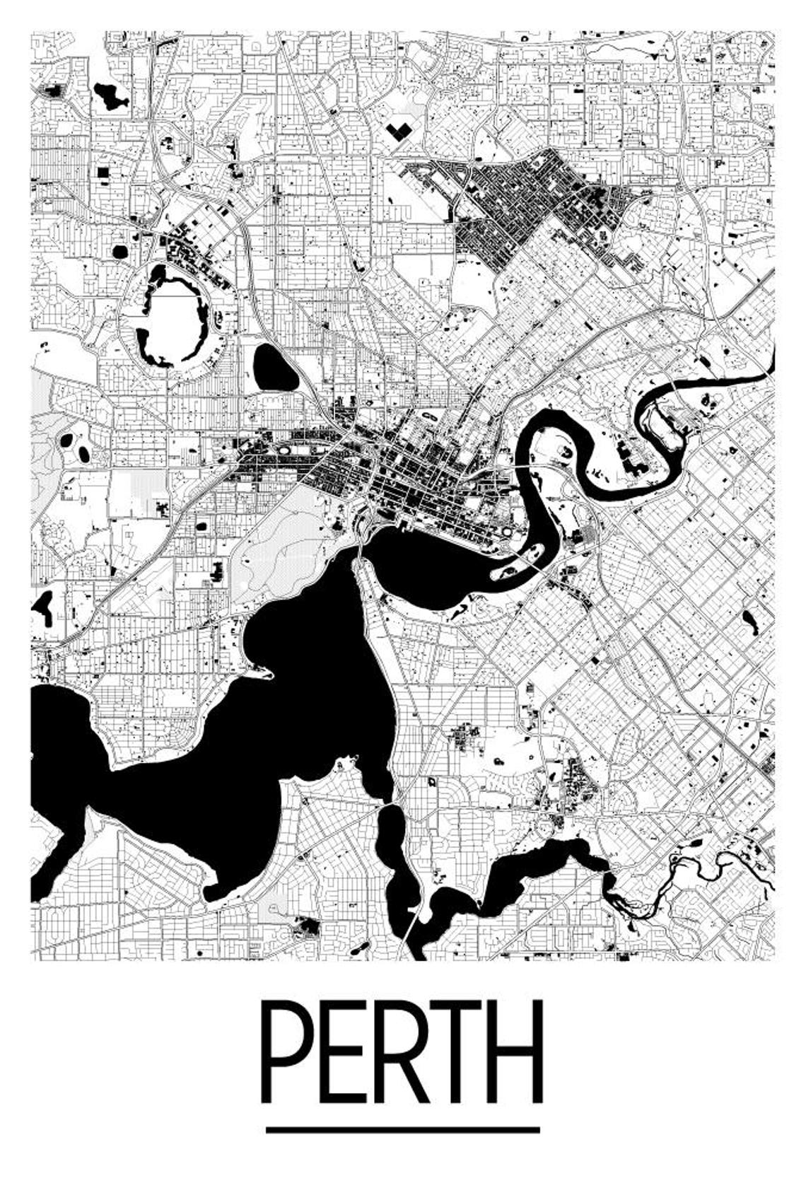 Perth Map Poster Australia Map Print Art Deco Series | Etsy