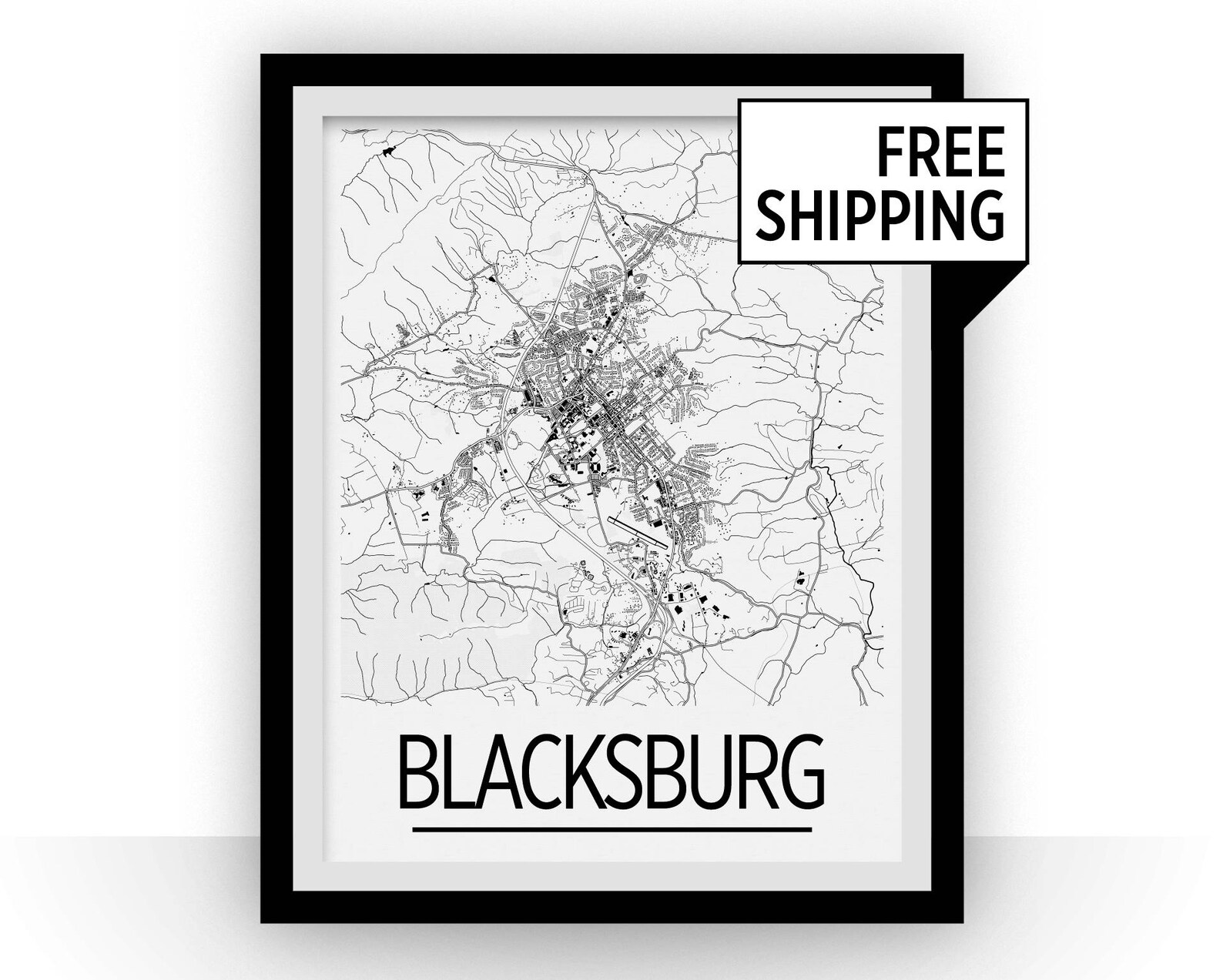 Blacksburg Map Poster Virginia Map Print Art Deco Series | Etsy