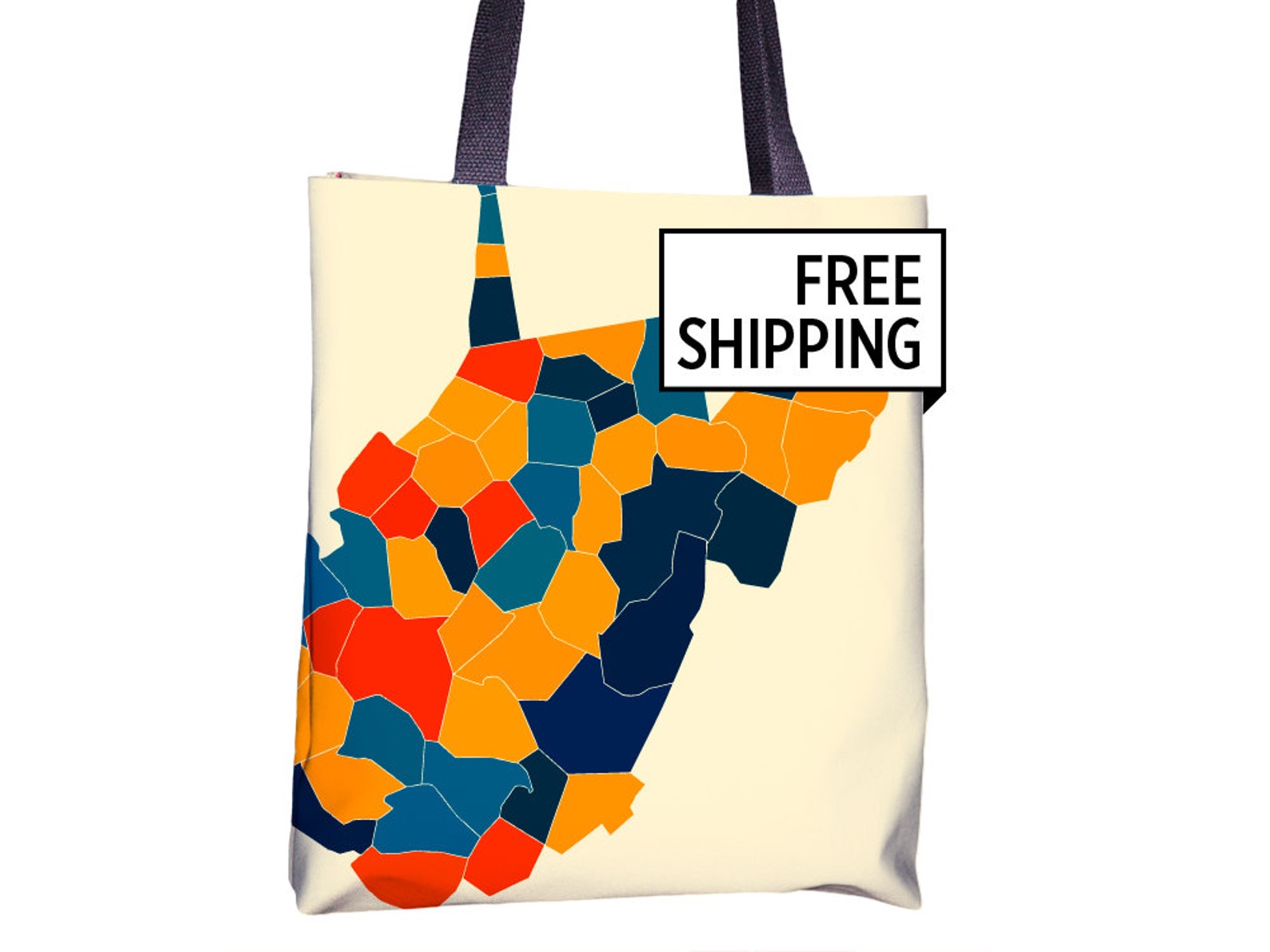 West Virginia Map Tote Bag WV Map Tote Bag 15x15 | Etsy