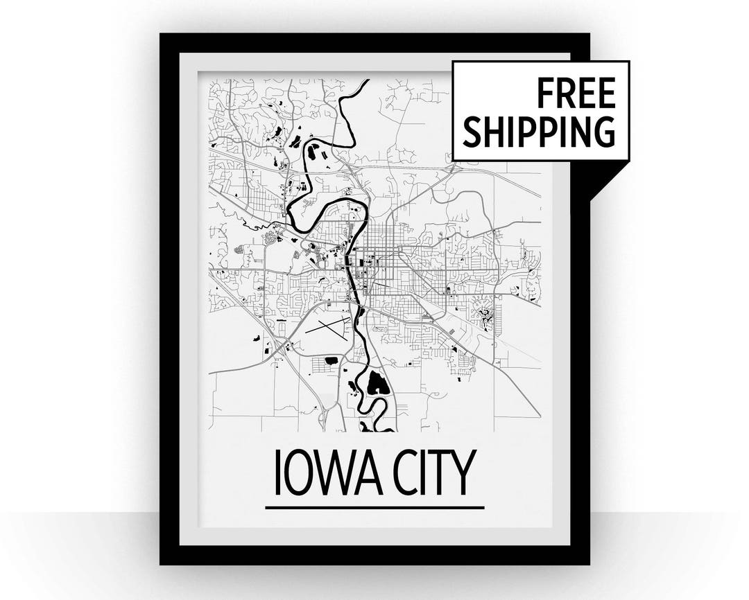 Iowa City Map Poster - Iowa Map Print - Art Deco Series - Etsy