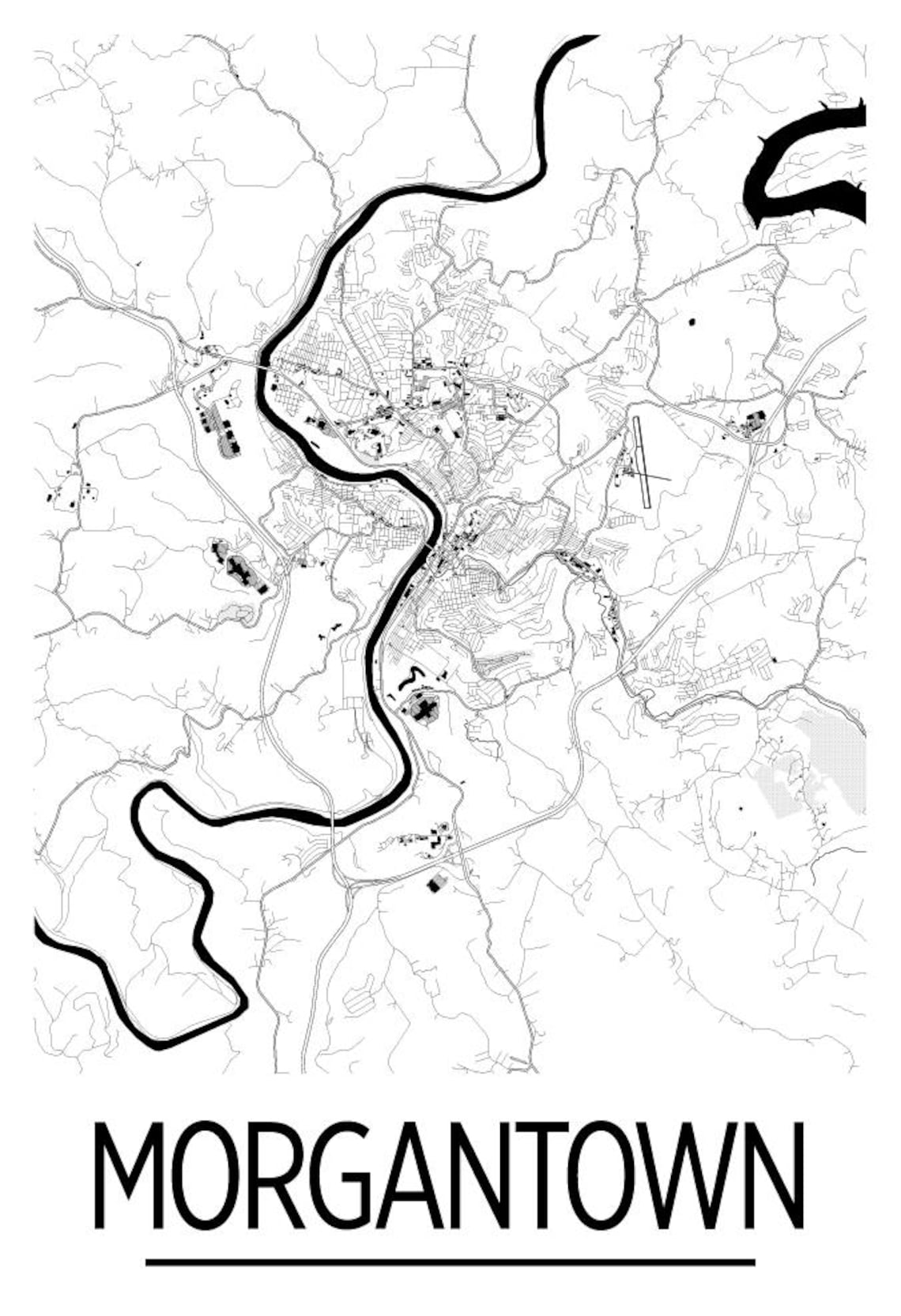 Morgantown Map Poster West Virginia Map Print Art Deco | Etsy
