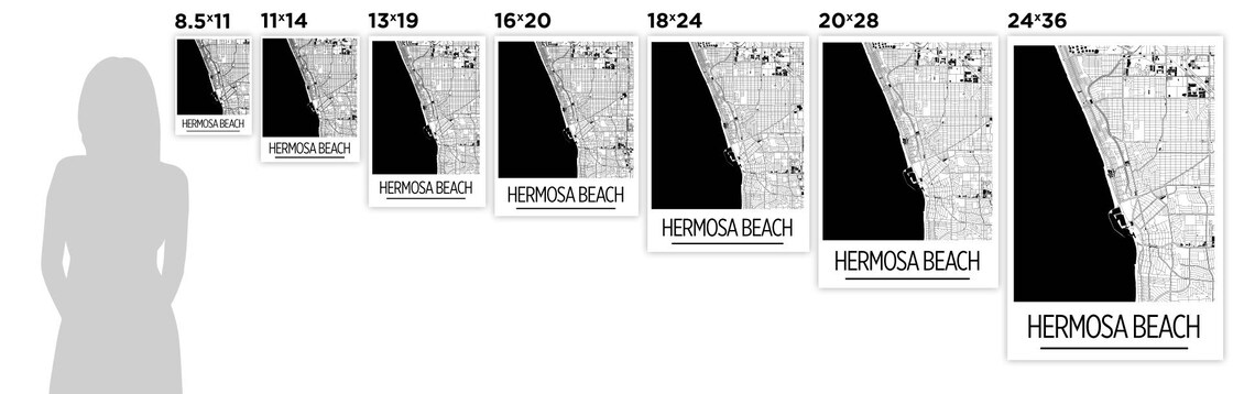 Hermosa Beach Map Poster California Map Print Art Deco | Etsy