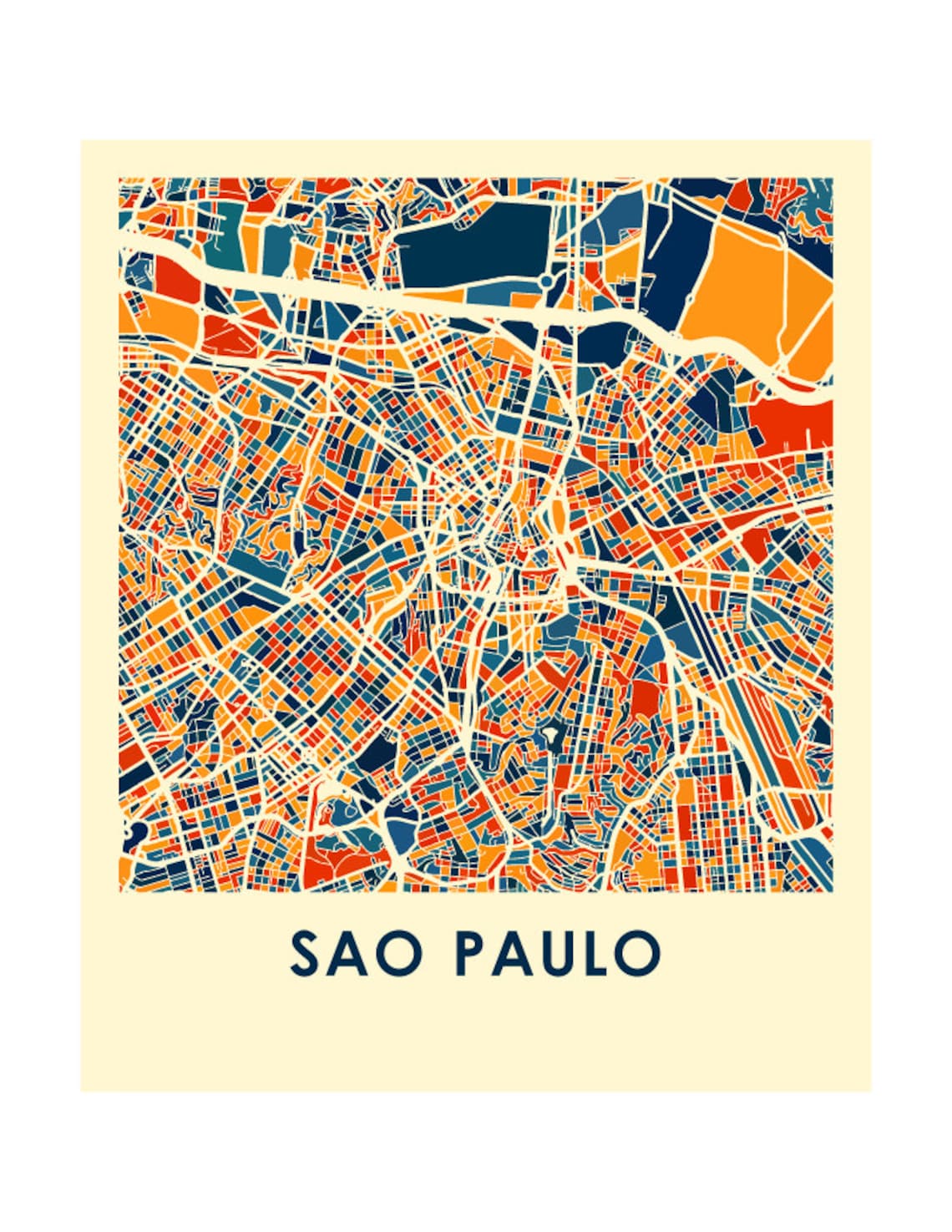 Sao Paulo Map Print - Full Color Map Poster - Etsy