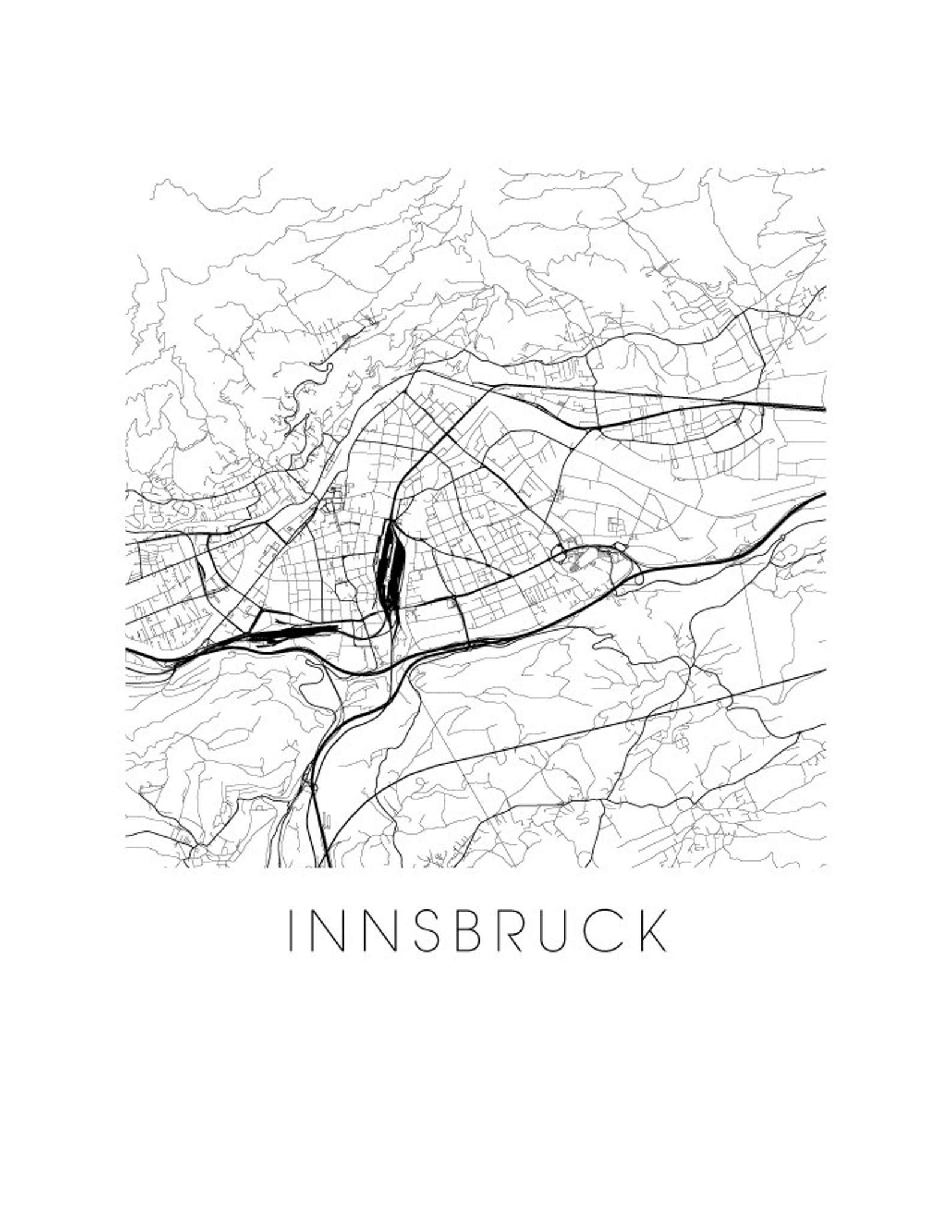 Innsbruck Map Black and White Print austria Black and White | Etsy