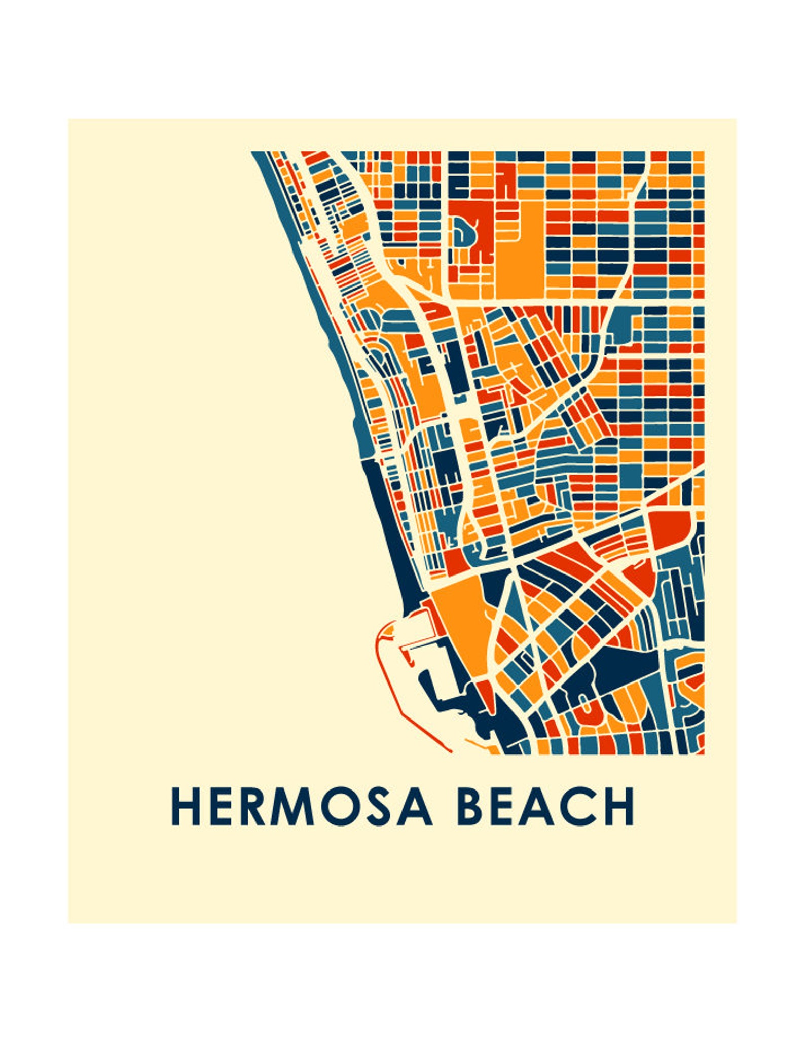 Hermosa Beach Map Print Full Color Map Poster - Etsy