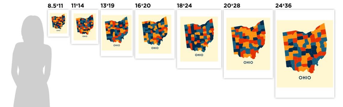 Ohio Map Print Full Color Map Poster | Etsy