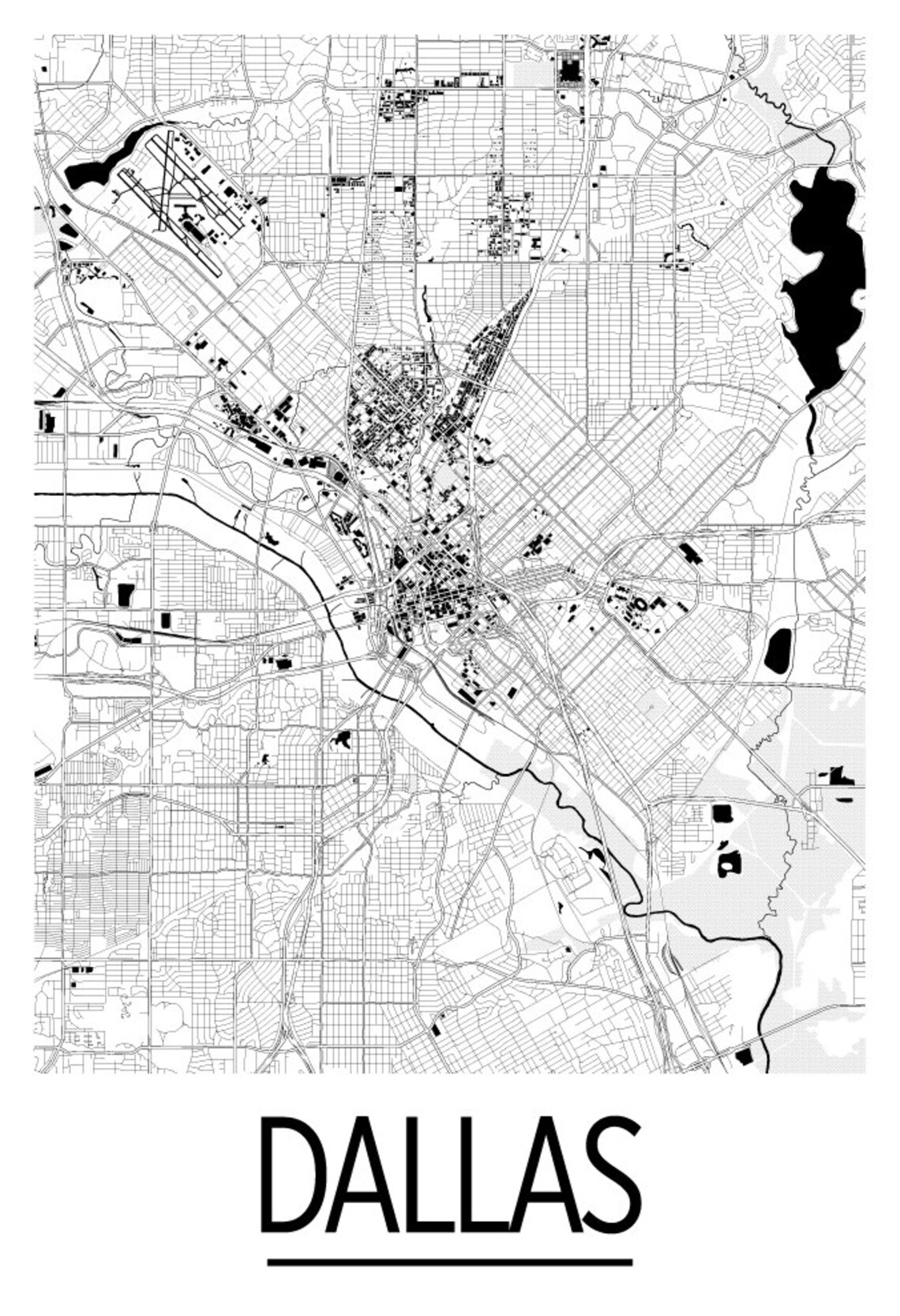 Dallas Map Poster Usa Map Print Art Deco Series | Etsy