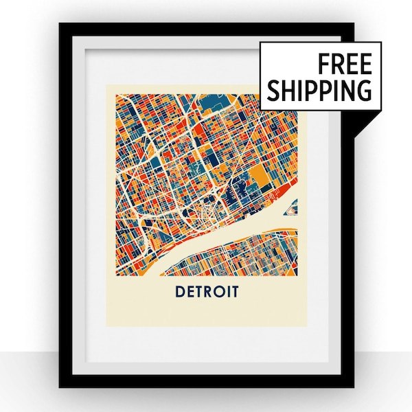 Map of Detroit - Etsy