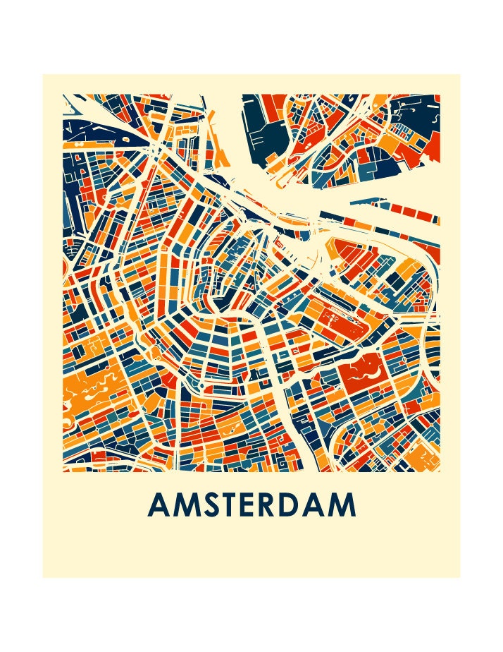 Amsterdam Map Print Full Color Map Poster - Etsy