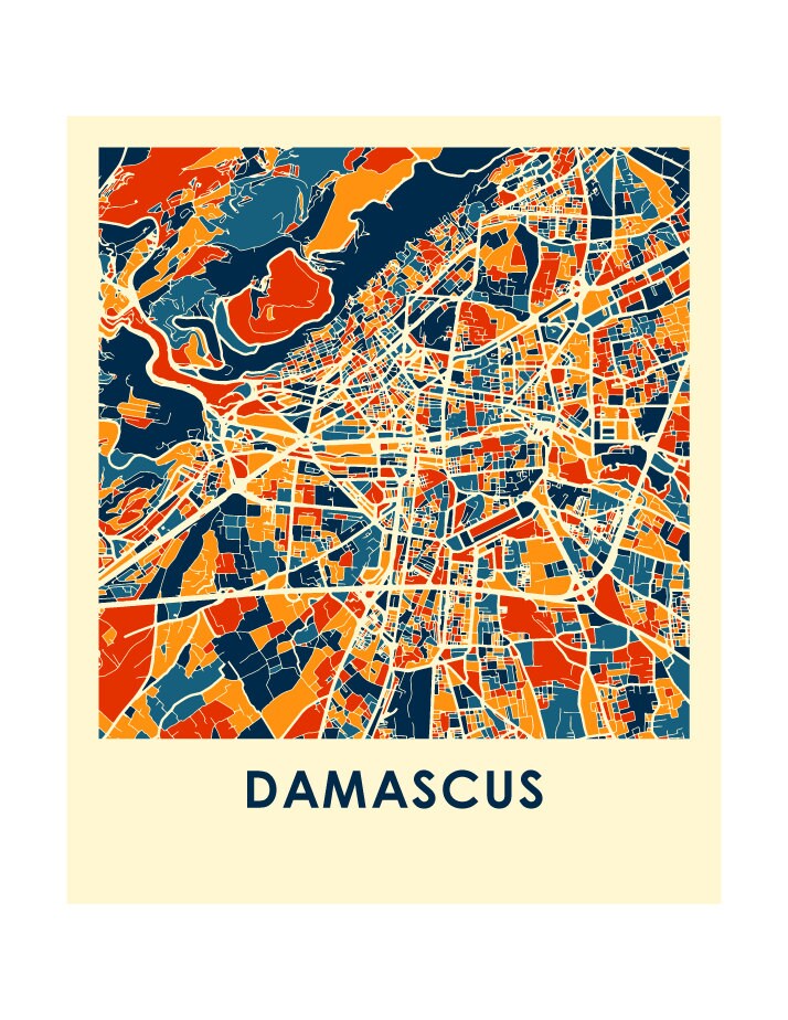 Damasco Mapa imprimir mapa afiche a todo Color | Etsy