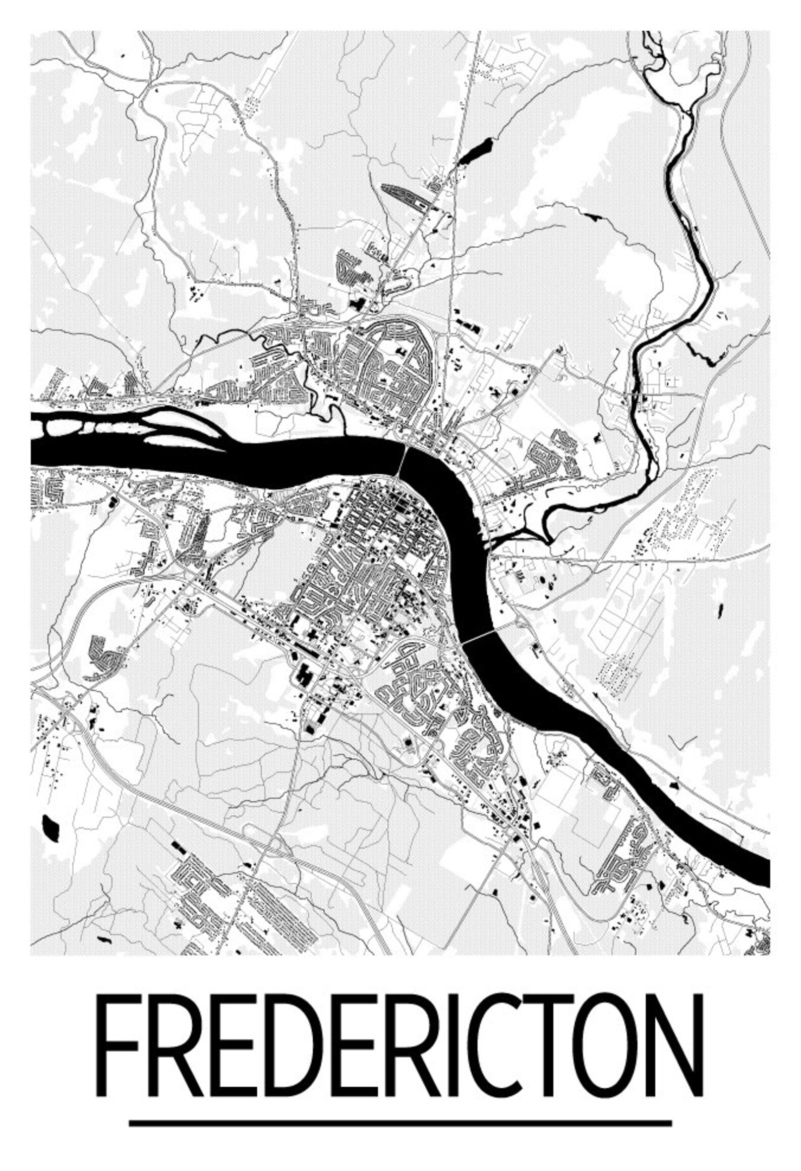 Fredericton Map Poster New Brunswick Map Print Art Deco | Etsy