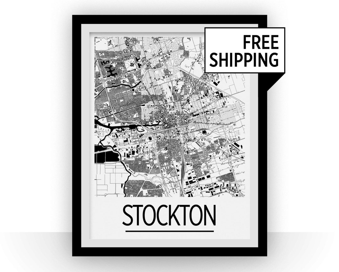 Stockton Map Poster - Usa Map Print - Art Deco Series - Etsy
