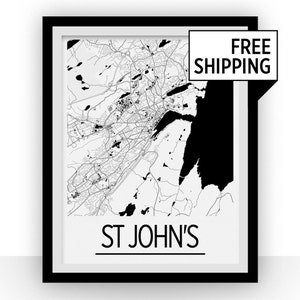 St Johns Map Poster - Nl Map Print - Art Deco Series - Etsy