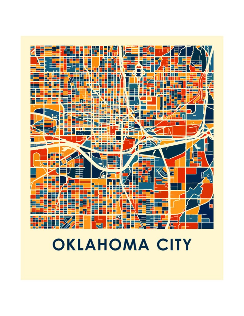 Oklahoma City Map Print - Full Color Map Poster - Etsy