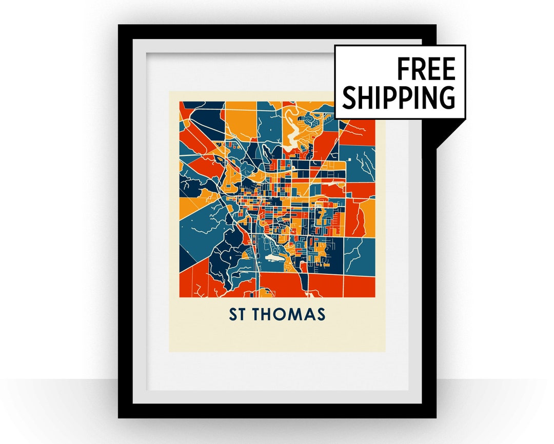 St Thomas Ontario Map Print - Full Color Map Poster - Etsy