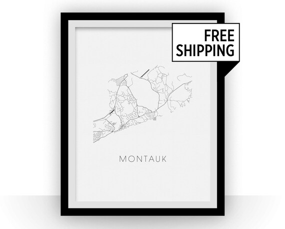Montauk Map Black and White Print New York Black and White - Etsy