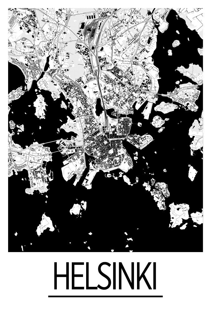 Helsinki Map Poster - Finland Map Print - Art Deco Series - Etsy Canada