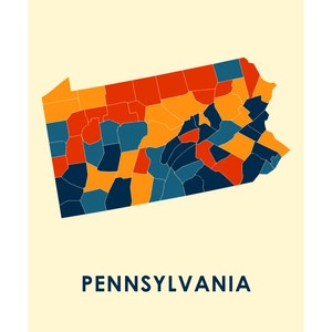 Pennsylvania Map Print - Full Color Map Poster - Etsy
