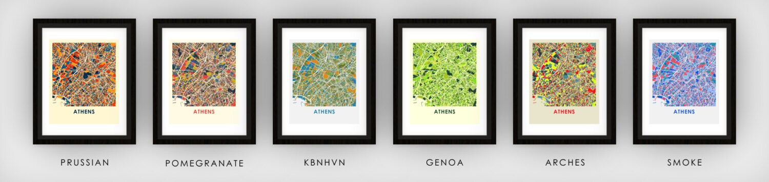 Athens Map Print Full Color Map Poster - Etsy