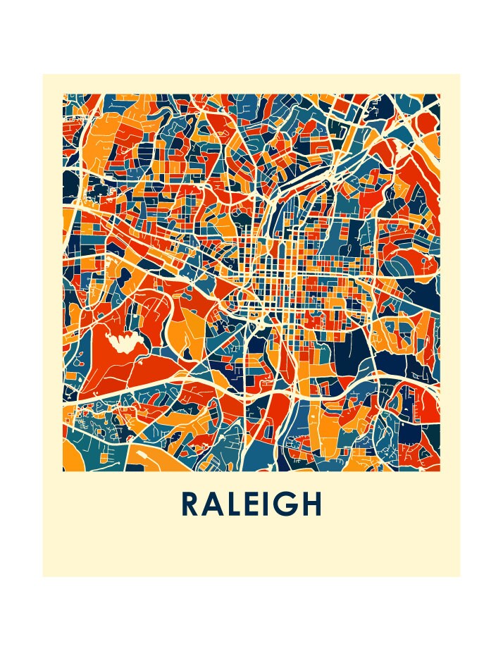 Raleigh Map Print Full Color Map Poster - Etsy