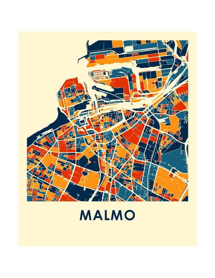 Malmo Map Print Full Color Map Poster | Etsy