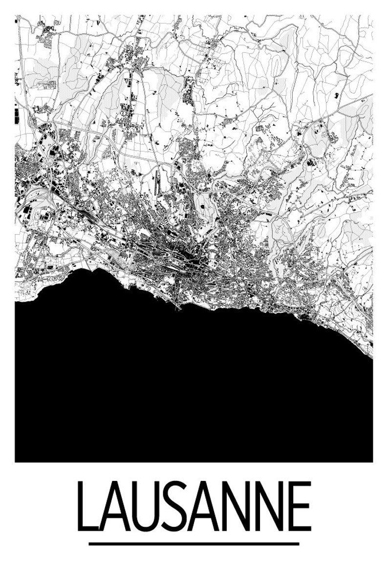 Lausanne Map Poster Switzerland Map Print Art Deco Series - Etsy