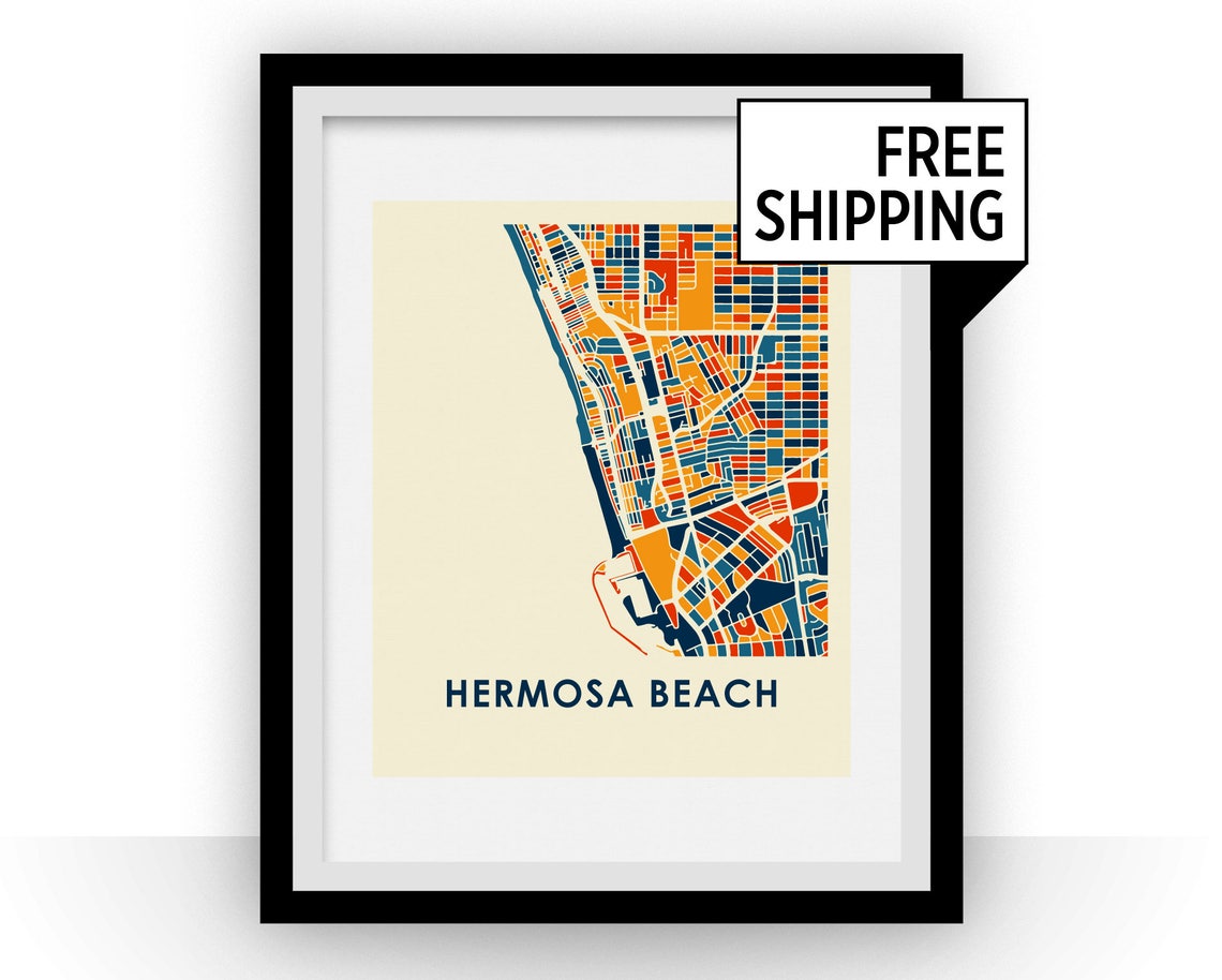 Hermosa Beach Map Print Full Color Map Poster - Etsy