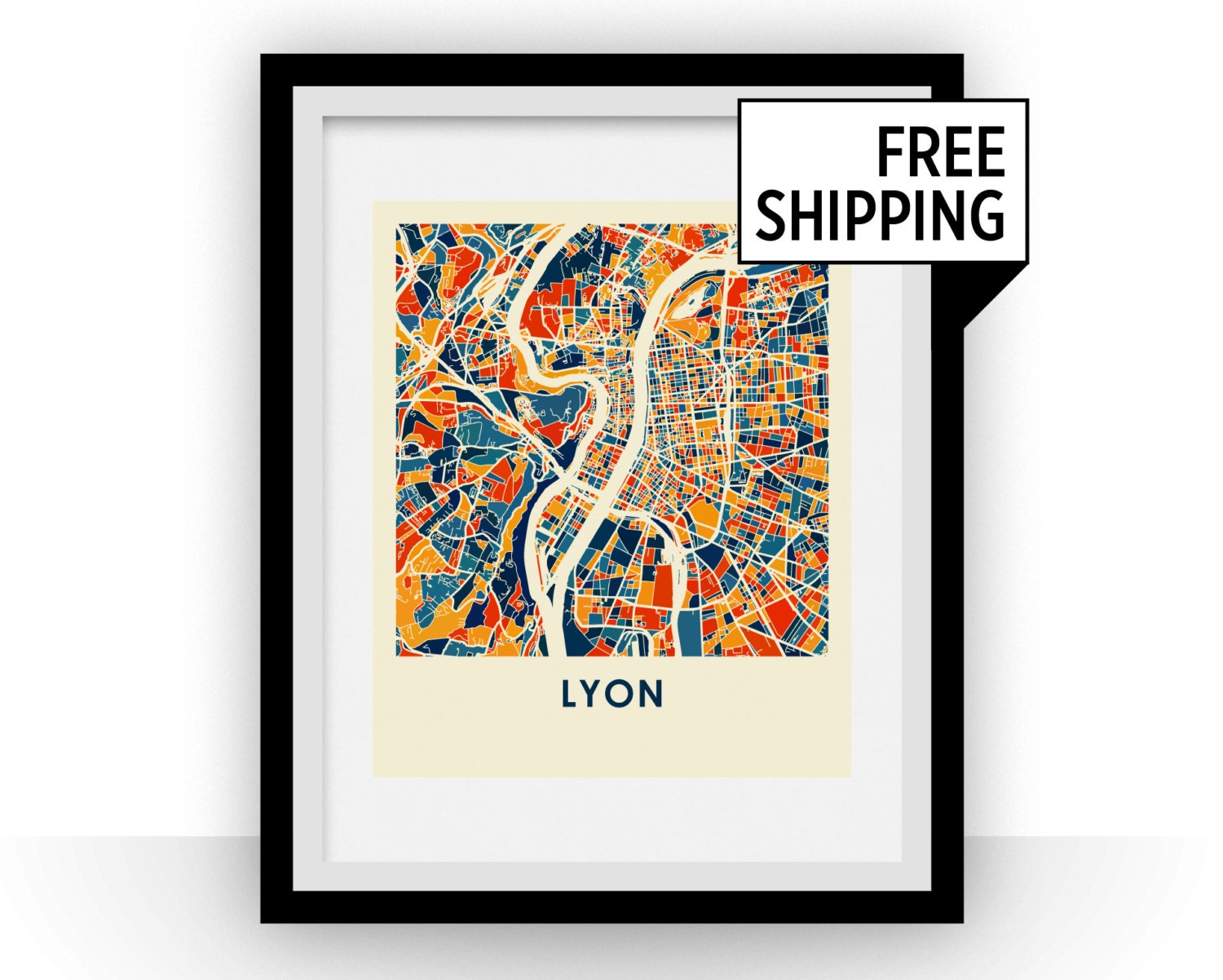 Lyon Map Print Full Color Map Poster - Etsy