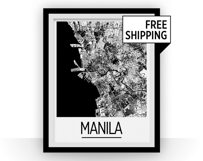 Manila Map, Philippines Art Poster Print - Black and White - Etsy Sweden