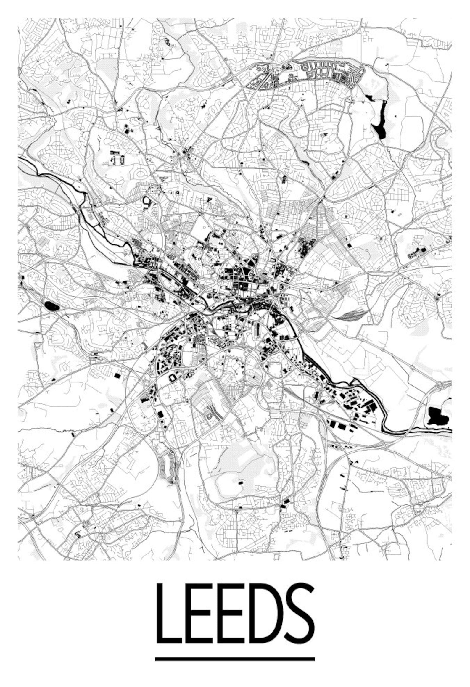 Leeds Map Poster Uk Map Print Art Deco Series - Etsy UK