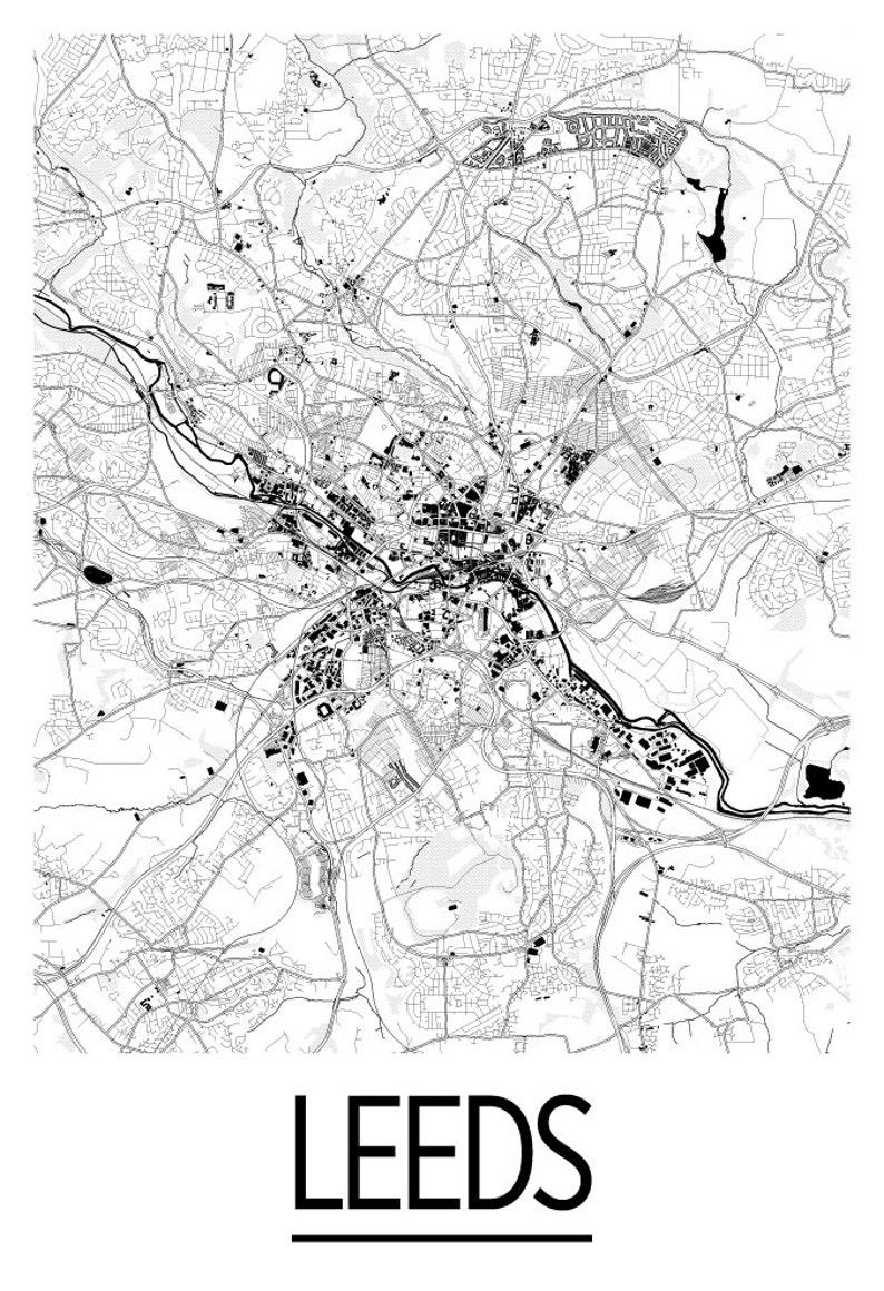 Leeds Map Poster Uk Map Print Art Deco Series - Etsy UK