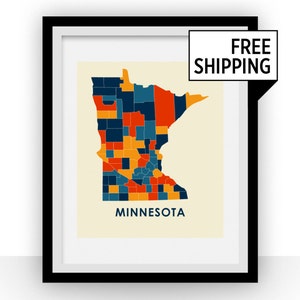 Minnesota Map Print - Full Color Map Poster - Etsy